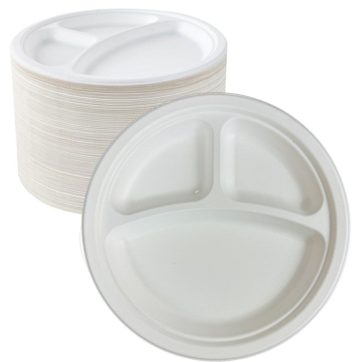 Case of 500 Counts 3 Compartment Paper Plates, Eco-Friendly Sugarcane ...
