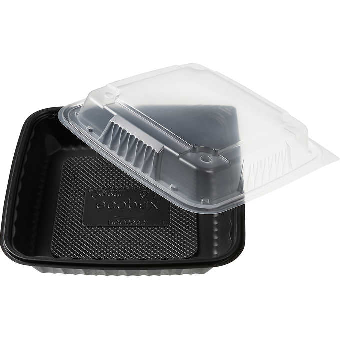 PP Pebble Box Serving Tray and Vented Lid, Food Container (9x9 1 Compa ...